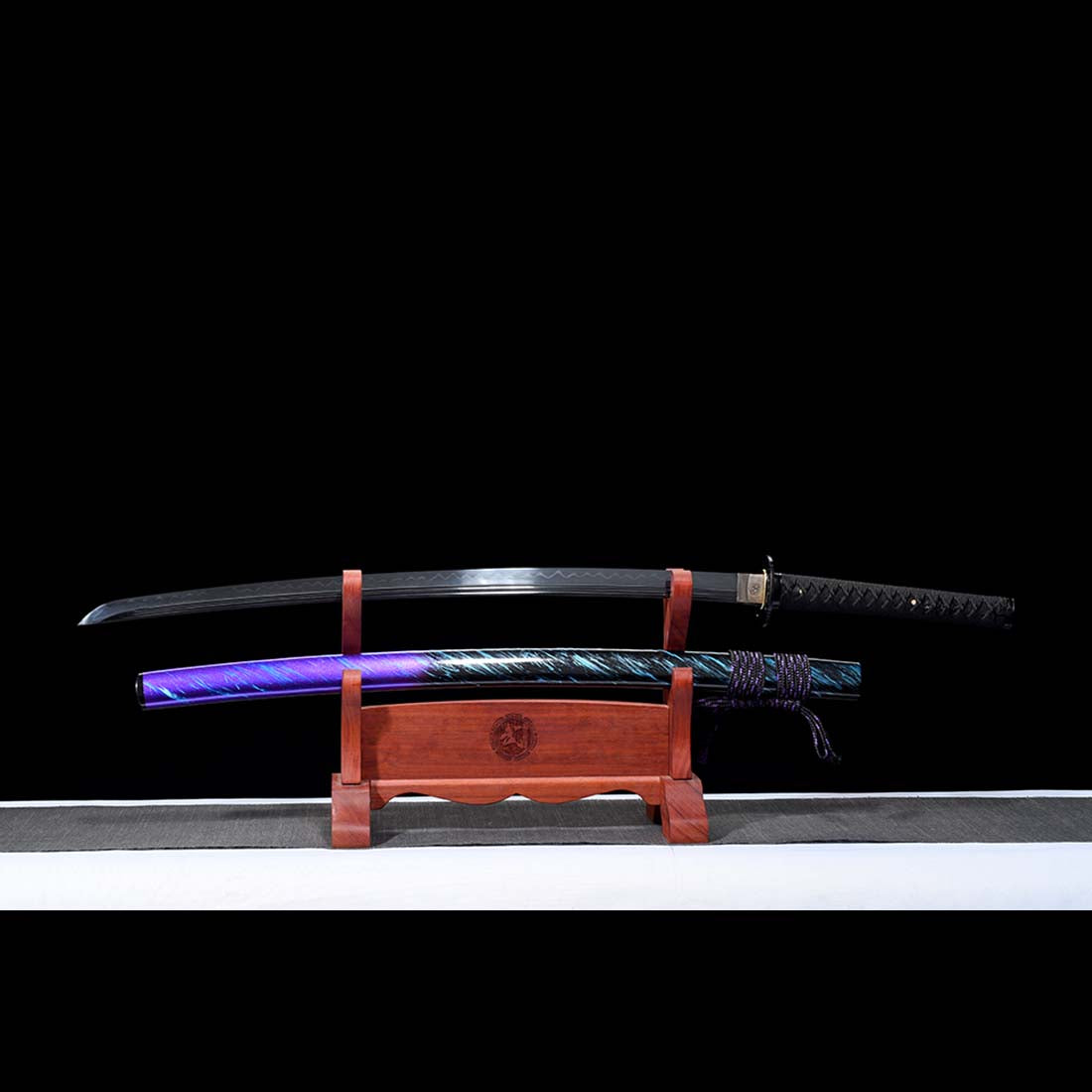 T10 Steel Black Blade Japanese Samurai Katana with Double Narrow Bo-hi ...
