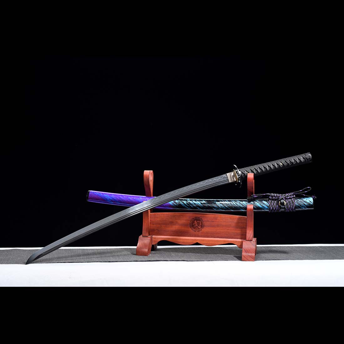 T10 Steel Black Blade Japanese Samurai Katana with Double Narrow Bo-hi ...
