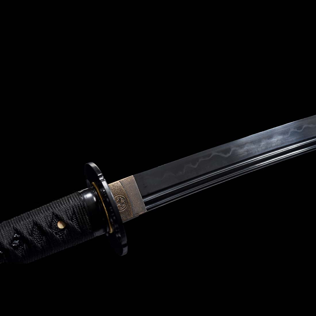 T10 Steel Black Blade Japanese Samurai Katana with Double Narrow Bo-hi ...