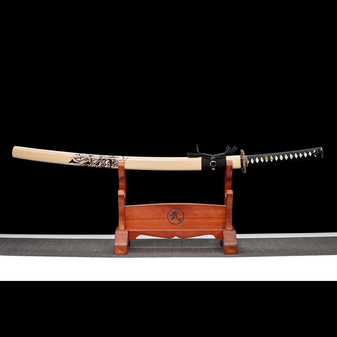 T10 Steel Japanese Samurai Katana with Bo-hi Samurai Print Saya Eagle ...