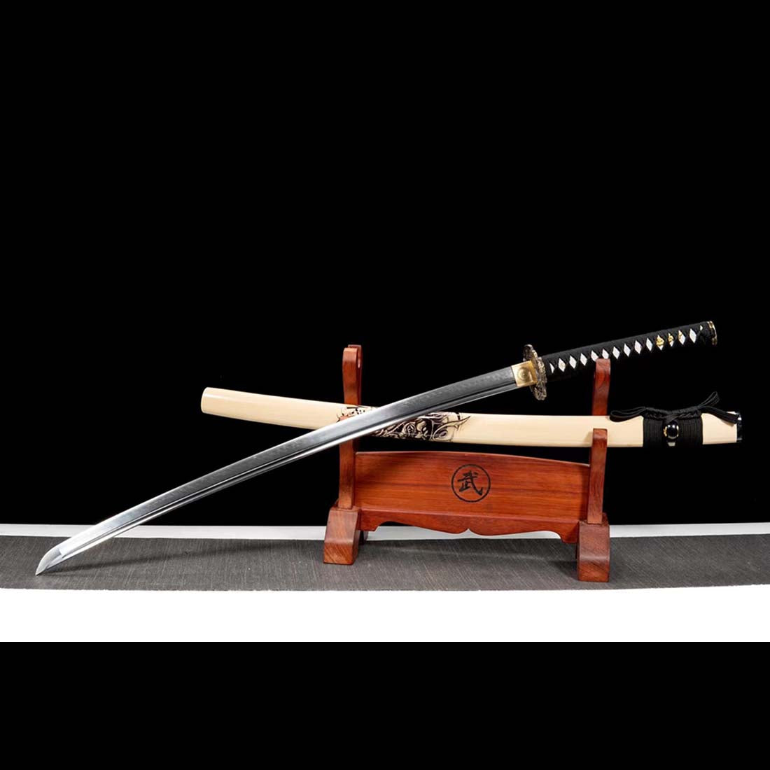 T10 Steel Japanese Samurai Katana with Bo-hi Samurai Print Saya Eagle ...