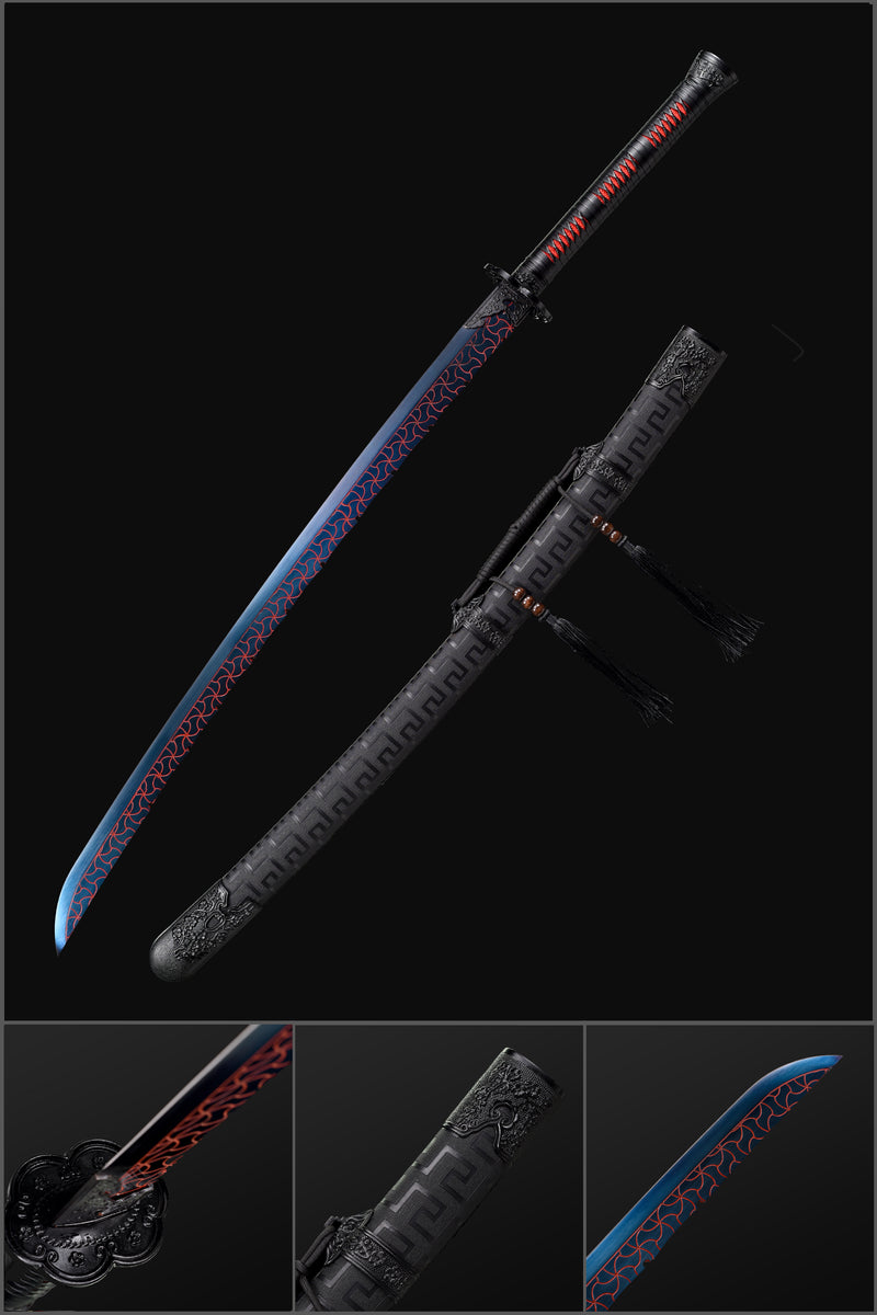 Quenched Blue Burnt Flower Blade Katana Sword Spring Steel Samurai Sword - COOLKATANA