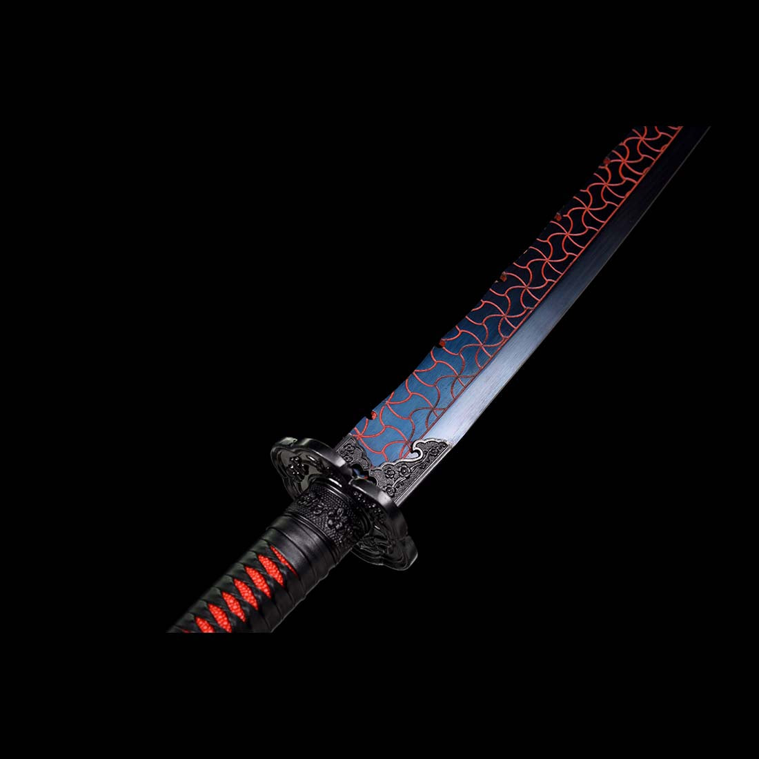 Quenched Blue Burnt Flower Blade Katana Sword Spring Steel Samurai ...