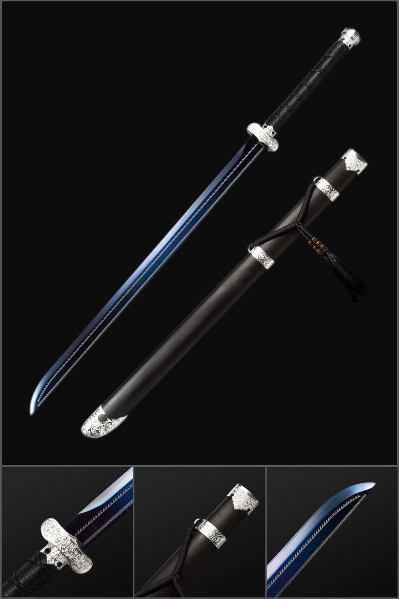 Quenched Blue Blade Flower Blade Spring Steel Full Tang Samurai Katana ...