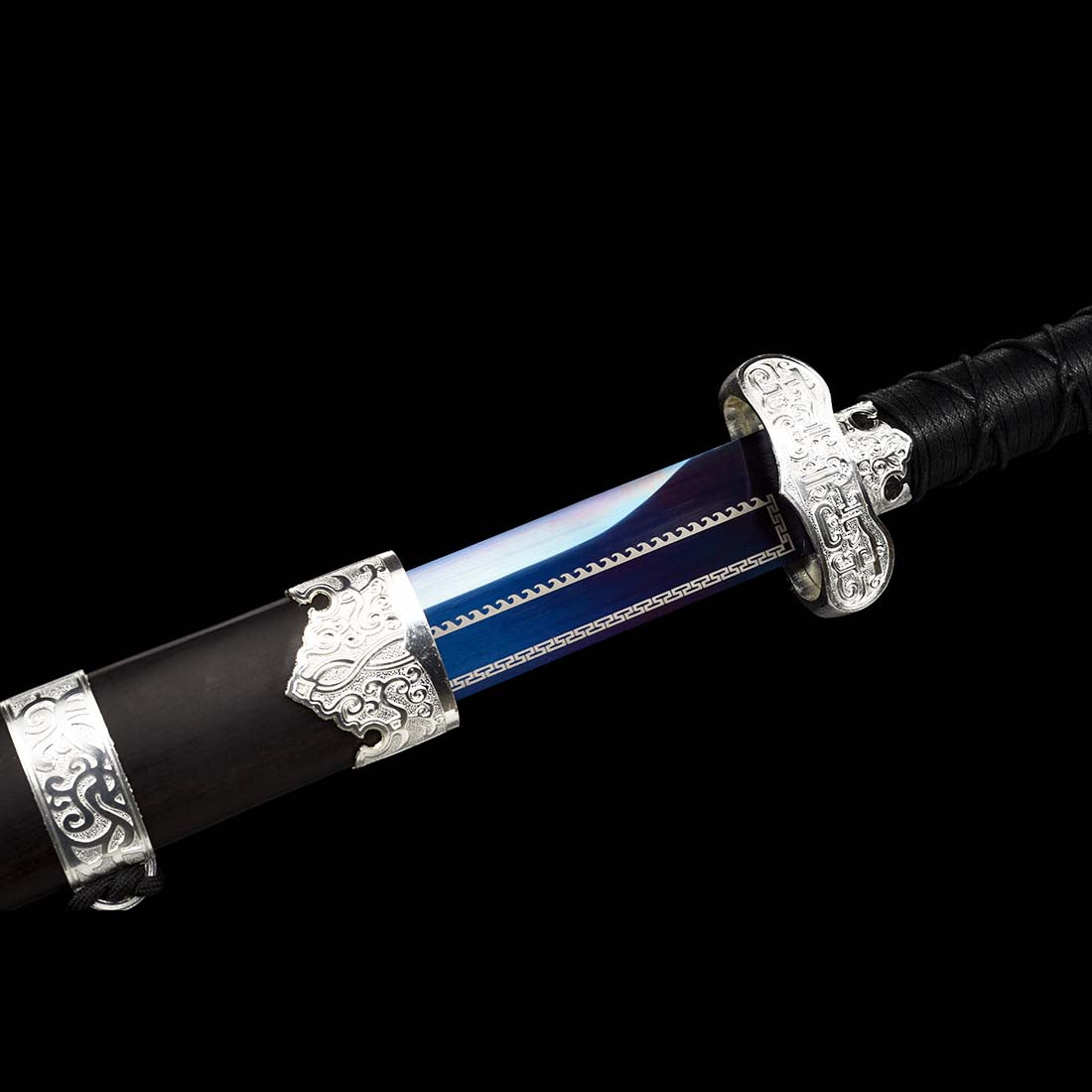 Quenched Blue Blade Flower Blade Spring Steel Full Tang Samurai Katana ...