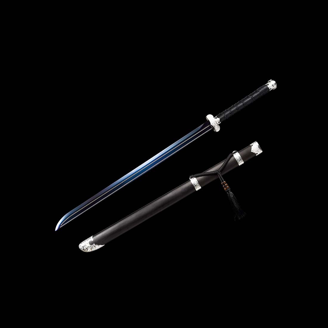 Quenched Blue Blade Flower Blade Spring Steel Full Tang Samurai Katana ...