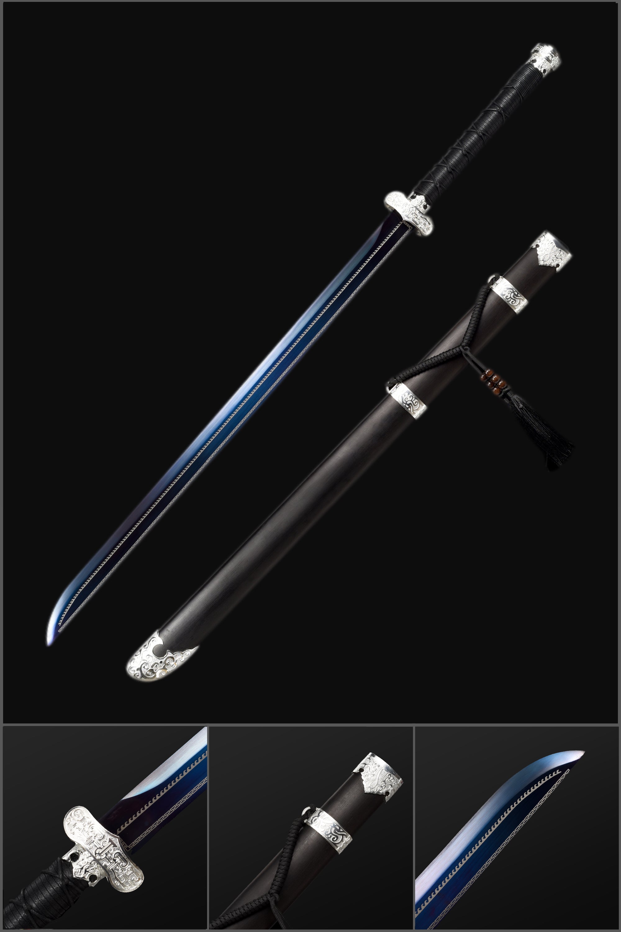 Quenched Blue Blade Flower Blade Spring Steel Full Tang Samurai Katana ...