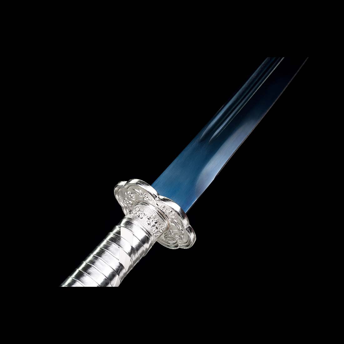 Full Tang Quenched Blue Blade Spring Steel Bo-hi Silver Katana Sword ...