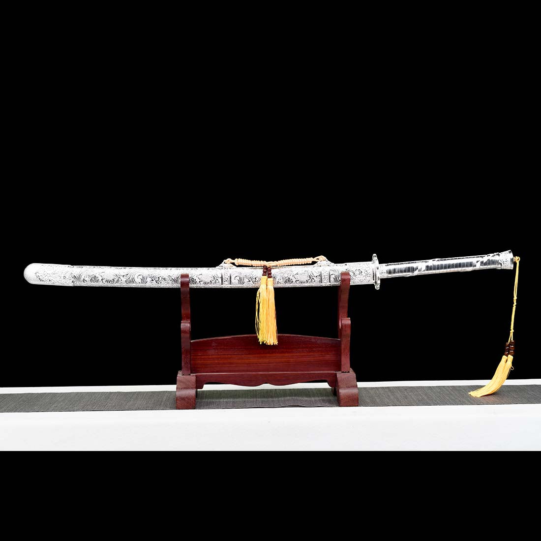 Full Tang Quenched Blue Blade Spring Steel Bo-hi Silver Katana Sword ...