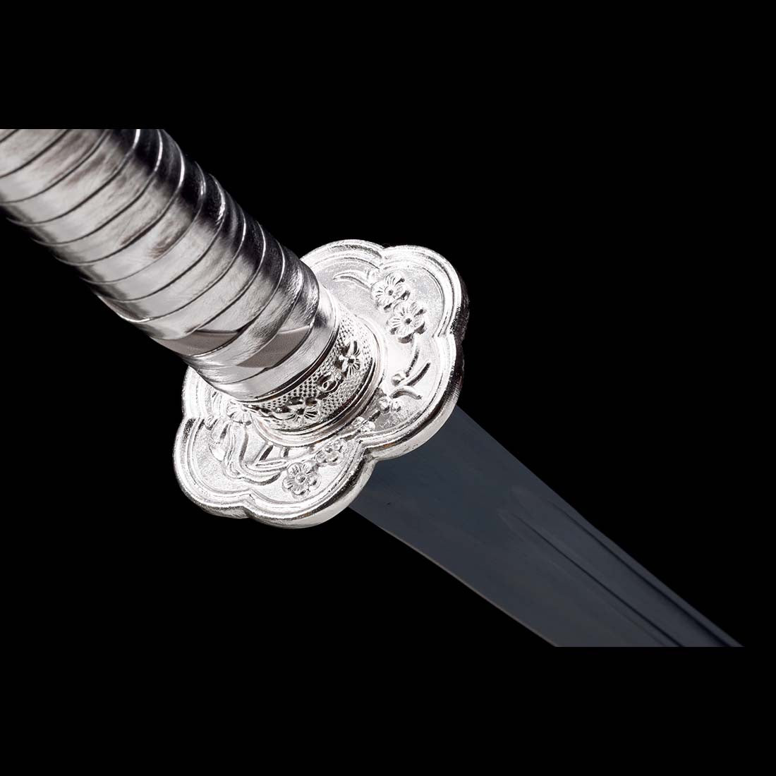 Full Tang Quenched Blue Blade Spring Steel Bo-hi Silver Katana Sword ...