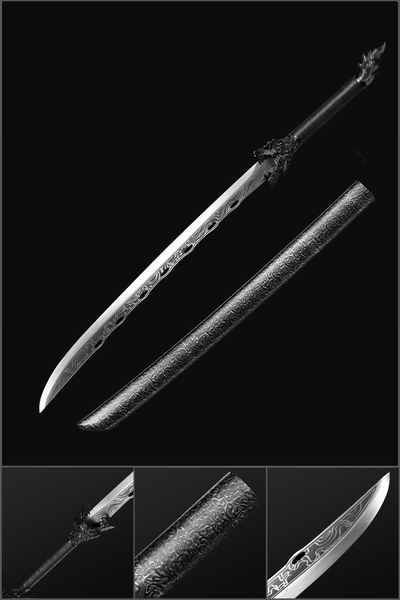 Spring Steel Patterned Full Tang Samurai Katana Sword Hardwood+Leather ...