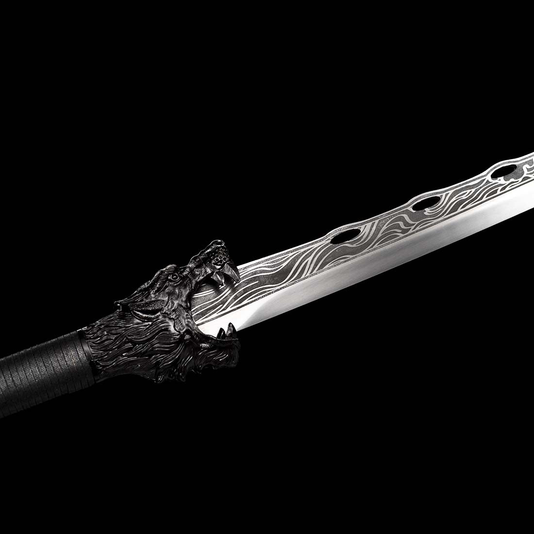 Spring Steel Patterned Full Tang Samurai Katana Sword Hardwood+Leather ...