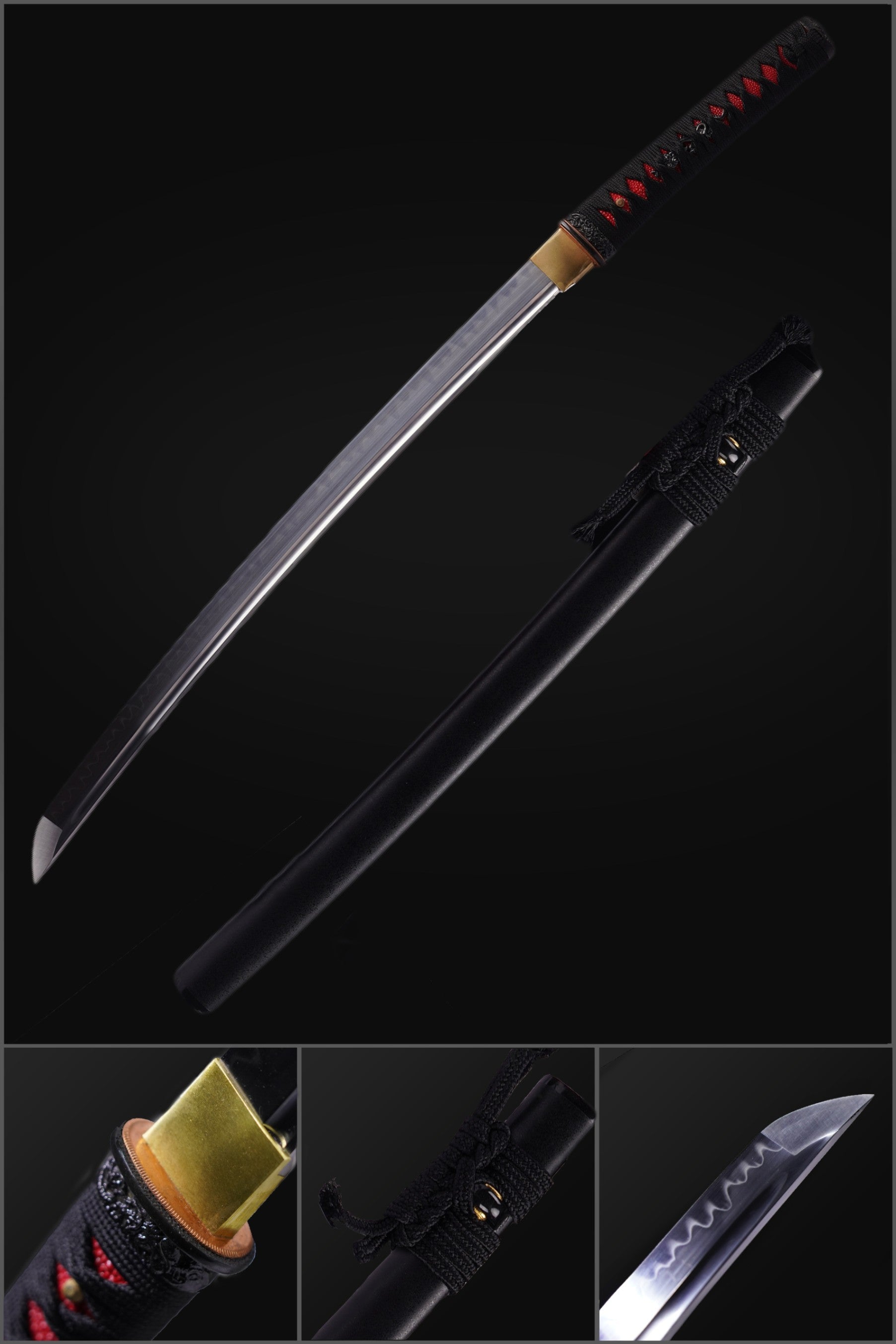 Hand Forged Japanese Wakizashi Sword T10 Steel Clay Tempered Brass Tsu ...