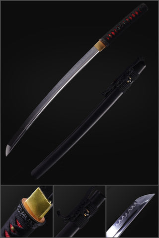 Hand Forged Japanese Wakizashi Sword T10 Steel Clay Tempered Brass Tsu ...