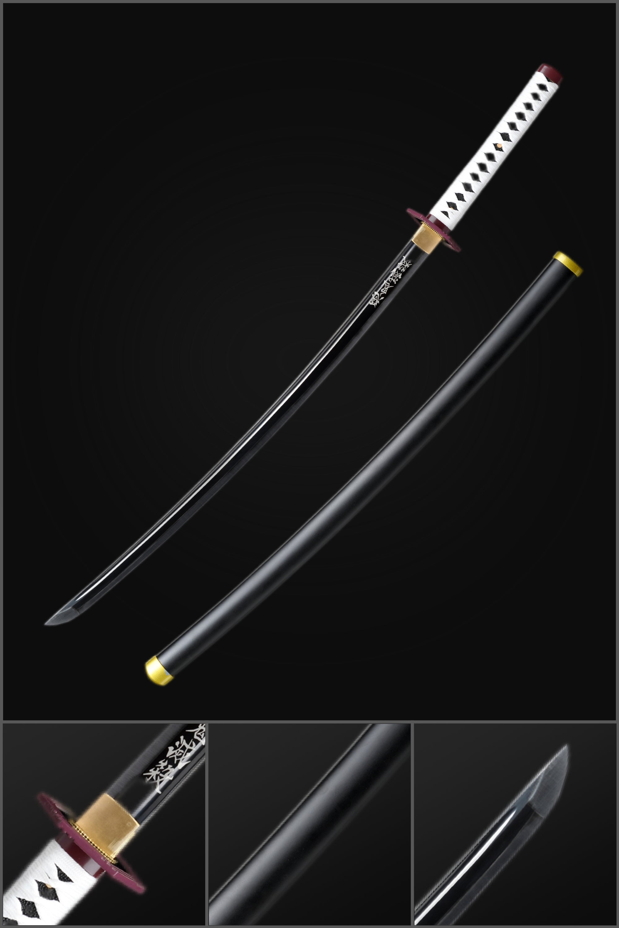 1095 High Carbon Steel Black Blade Demon Slayer Giyu Tomioka Nichirin ...