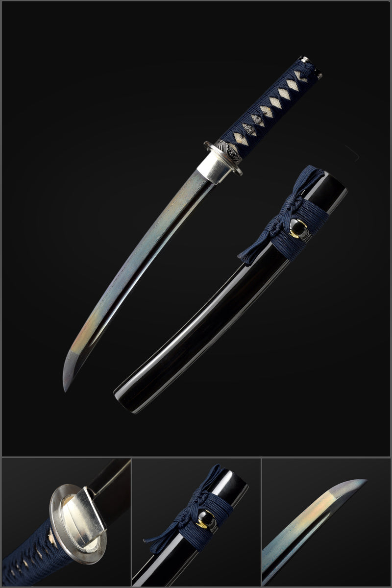 Hand Forged Japanese Tanto Sword Short Sword Blue Blade Folded Steel ...