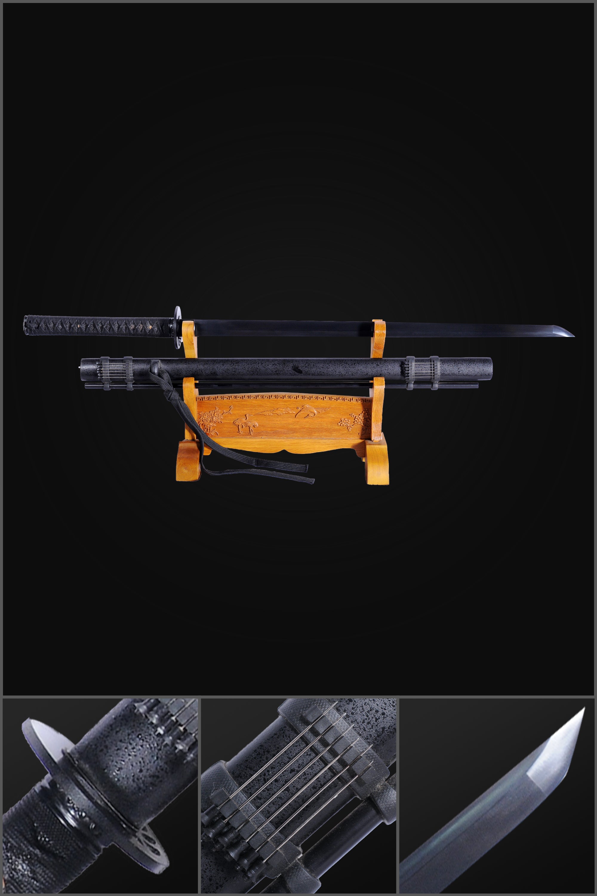 Hand Forged Japanese Ninja Sword Folded Steel Chokuto Black Blade With ...