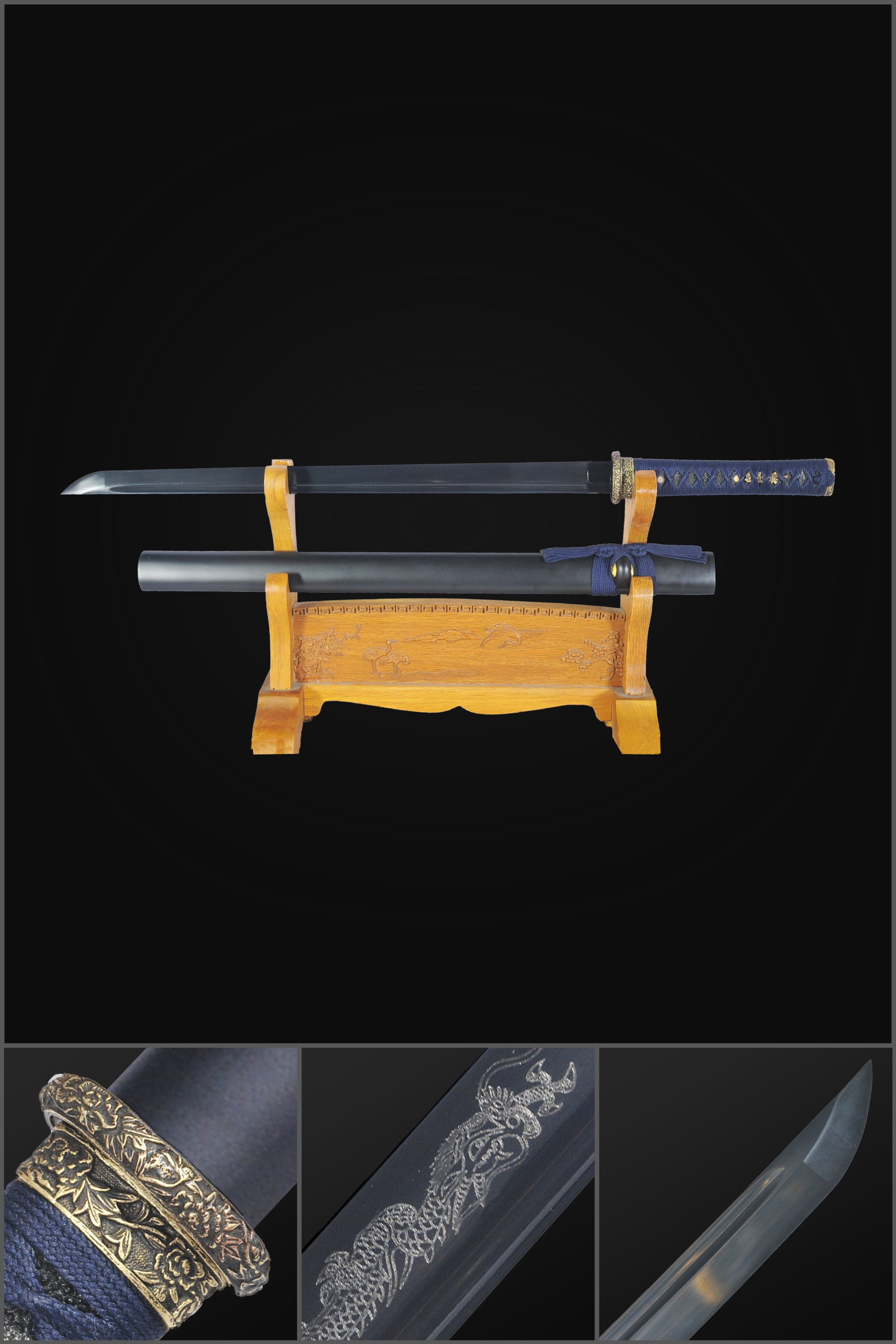 Handmade Japanese Ninja Sword Straight Blade Ninjato Folded Steel Blac ...