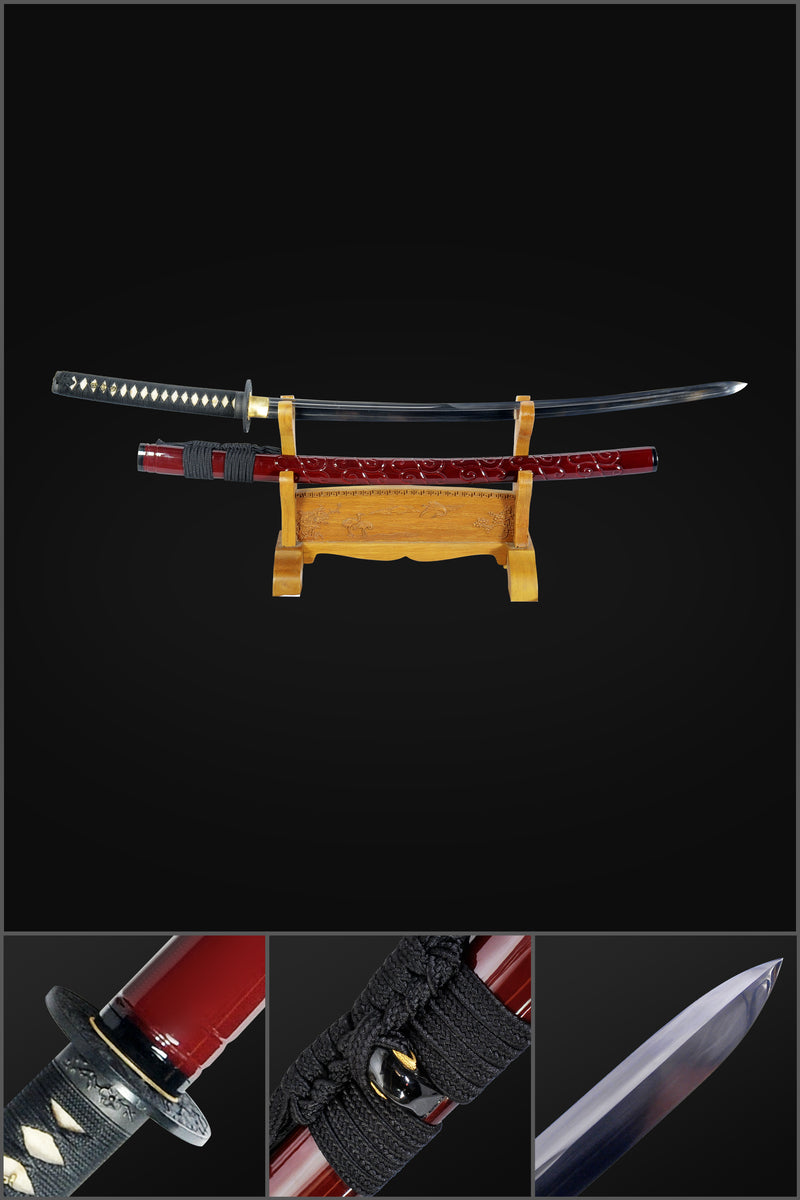 Hand Forged Little Crow Katana Double Edge Sword 1095 Steel Clay ...