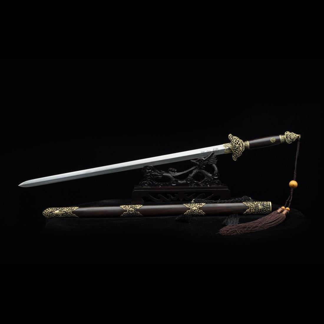 Handmade Chinese Sword Yin Yang Eight Immortals Jian Folding Steel Ebo ...